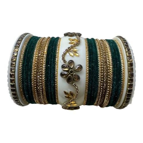 Metal Bangle Churiya Kangan Set with Rajwadi Kada and Velvet Bangles ...