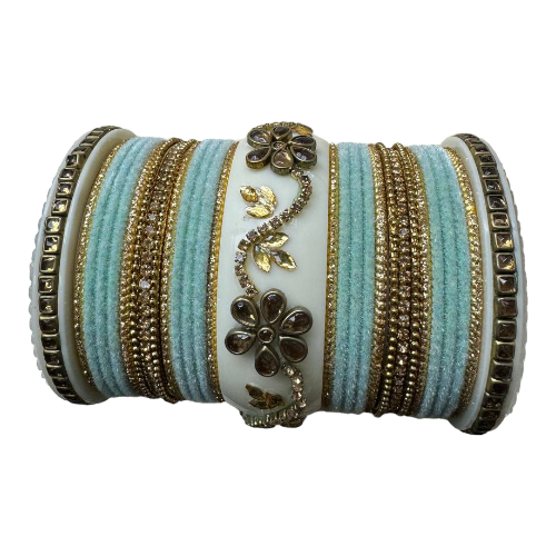 Metal Bangle Churiya Kangan Set with Rajwadi Kada and Velvet Bangles ...