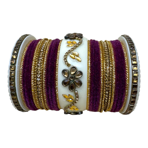 Metal Bangle Churiya Kangan Set with Rajwadi Kada and Velvet Bangles ...