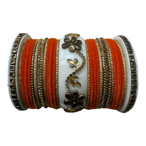 Metal Bangle Churiya Kangan Set with Rajwadi Kada and Velvet Bangles ...