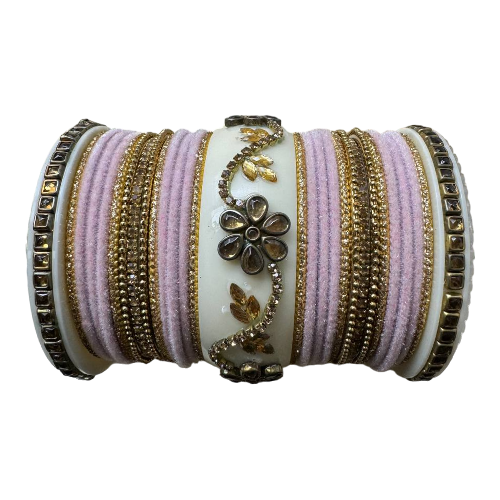 Metal Bangle Churiya Kangan Set with Rajwadi Kada and Velvet Bangles ...