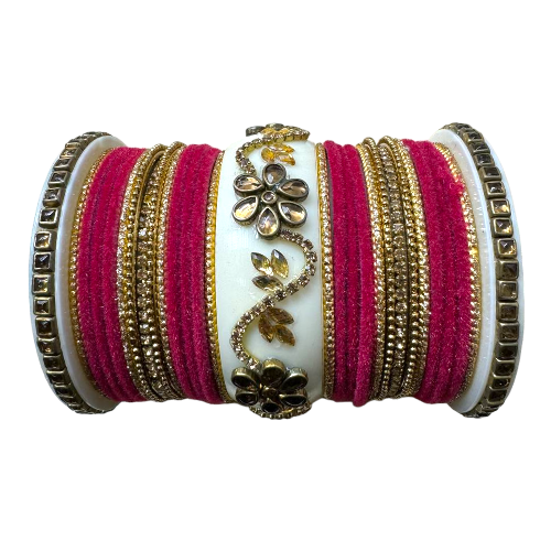 Metal Bangle Churiya Kangan Set with Rajwadi Kada and Velvet Bangles ...